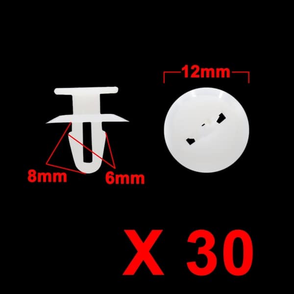 30pcs 6mm Hole 12mm Head Plastic Rivets Fastener Push Clips White - Bed ...
