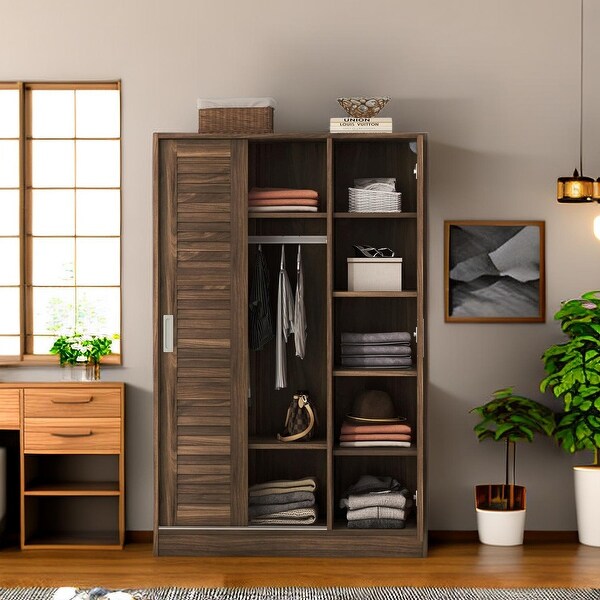 Large Wooden Wardrobe Armoire with Raised Panel Closet Storage Cabinet ...