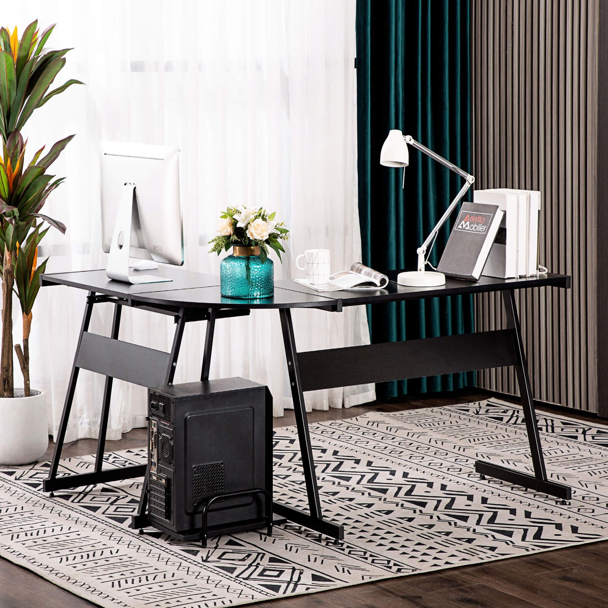 ivinta Reversible Black Gaming Desk Corner Desk Modern L-Shaped Desk ...