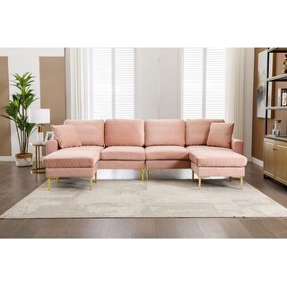 Modern U Shaped Pink Modular Sectional Sofa with Ottomans, Reversible ...