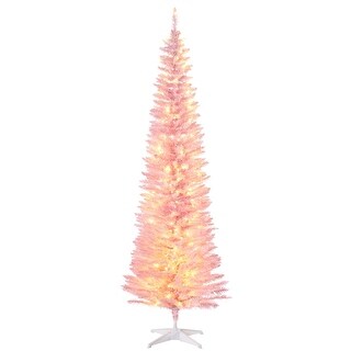 7ft Pre-Lit Slim Christmas Tree with 200 LED Lights, Realistic Branch ...
