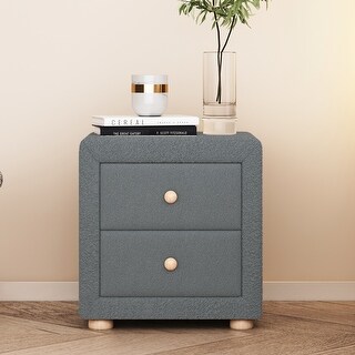 Grey Teddy Plush Nightstand with 2 Drawers Storage Cabinet for Bedroom ...