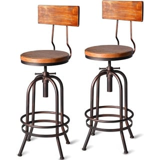 Industrial Bar Stools-Swivel Wooden Seat-Bar Counter Height - Bed Bath ...