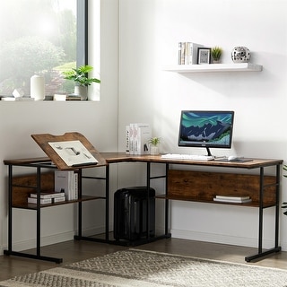 Merax L-Shaped Desk with Drafting Drawing Table - Bed Bath & Beyond ...