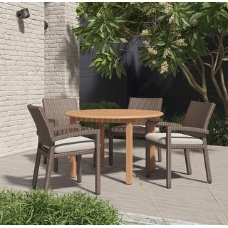 LifestyleGarden April 5pc Outdoor Wood Patio Dining Set With Cushions - Bed Bath & Beyond - 33540800