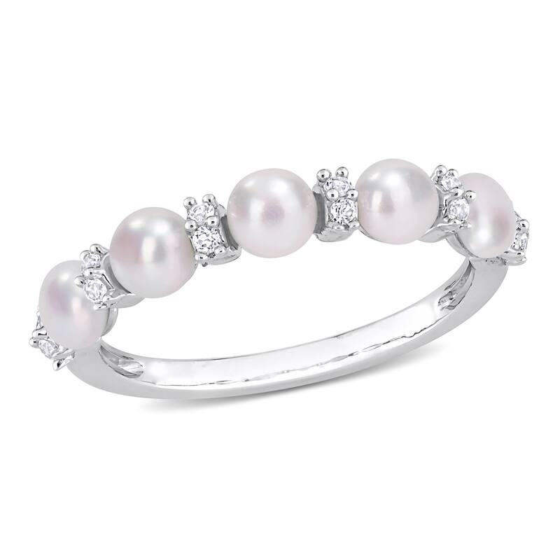 Miadora Sterling Silver Freshwater Cultured Pearl & White Topaz 5-Stone ...