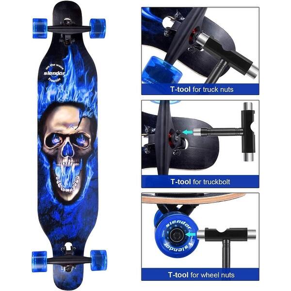 Blue Skull Longboard Skateboard 42 inch Drop Through Deck Complete ...