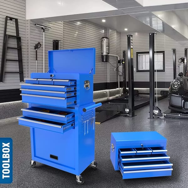 Rolling Tool Chest with 8 Drawers Lockable Tool Box Cabinet - Bed Bath ...