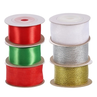 6 Roll Christmas Ribbons 5 Yards Gold Silver Strip Christmas Tree Green ...