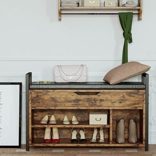 Shoe Storage Bench, Entryway Bench with Lift Top Storage Box, Metal and ...