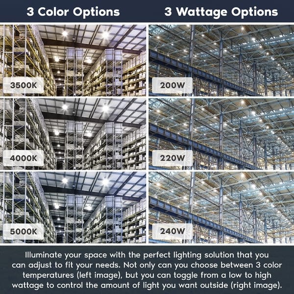 Luxrite 200/220/240W UFO High Bay LED Shop Lights, Up to 36000 Lumens, 3CCT, 5FT Hardwire Cable ...