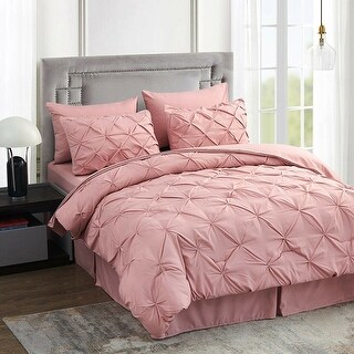 8 Piece Pinch Pleat Pintuck Comforter Set Bed in a Bag Queen Pink - Bed ...