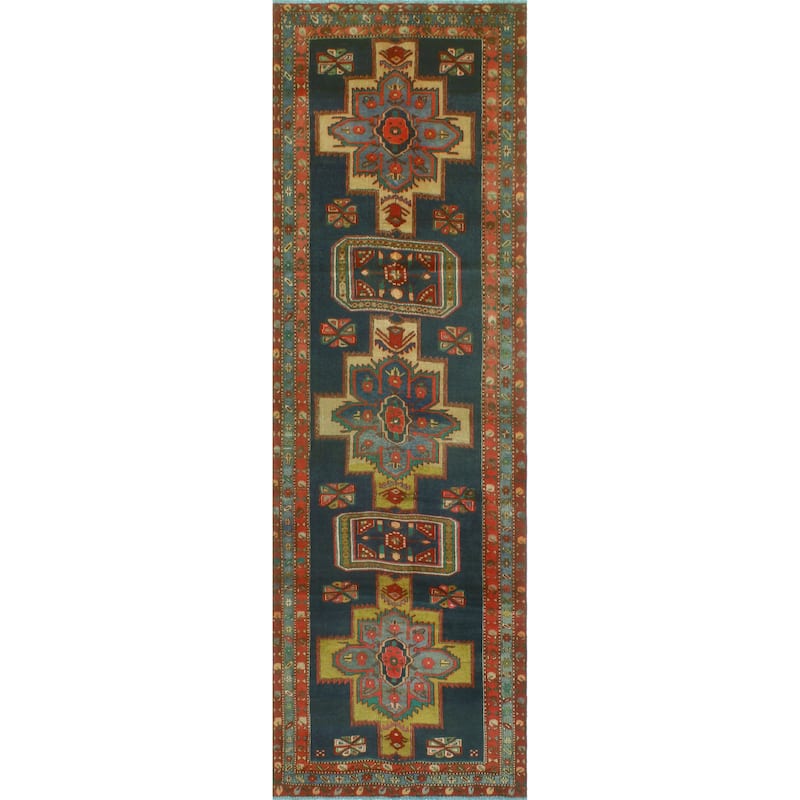 Fine Vintage Distressed Margarit Navy/Red Runner - 3'4" x 11'0 ...