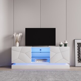 Modern TV Cabinet with LED Lights, Storage Drawers, and High-Gloss ...