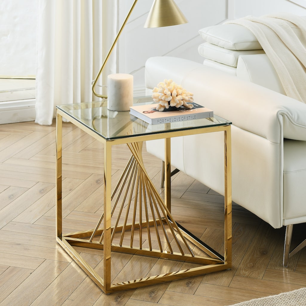 20 Inch Modern Glass Nightstand with Geometric Metal Frame - Overstock ...