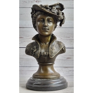 Victorian Era Woman In Feathered Hat Bronze Bust Statue Sculpture 11 ...