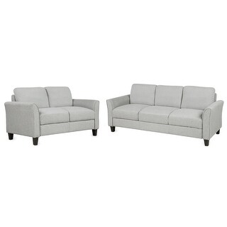 Light Grey Linen Lounge Accent Sofa Thick Back Couch Sloped Arms Sofa ...