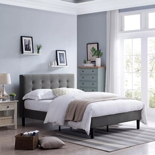 Fully-Upholstered Queen-Size Platform Bed Frame Modern Contemporary ...