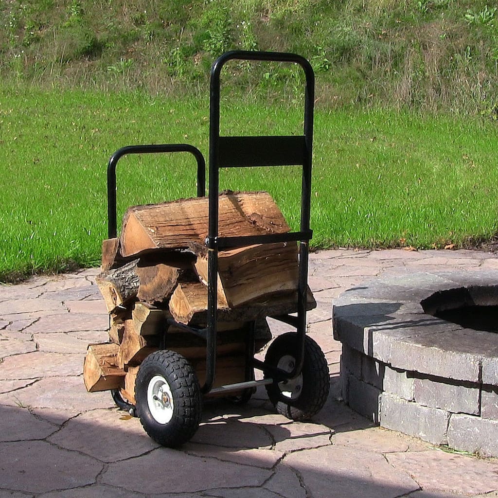 Sunnydaze Heavy-Duty Steel Rolling Wheeled Firewood Log Cart Carrier ...