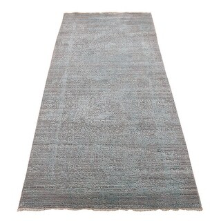 Shahbanu Rugs Seafoam Green, Broken Persian Design, Wool And Silk Hand ...