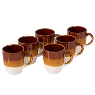 6 Piece 12 Ounce Stoneware Mug Set in Brown and White - Bed Bath ...