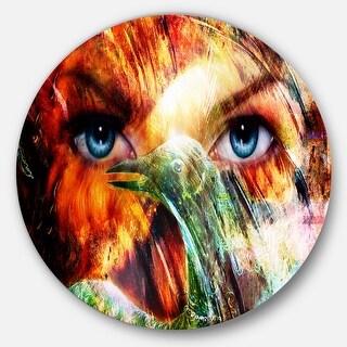 Designart 'Woman Feather Collage' Portrait Aluminum Circle Wall Art ...