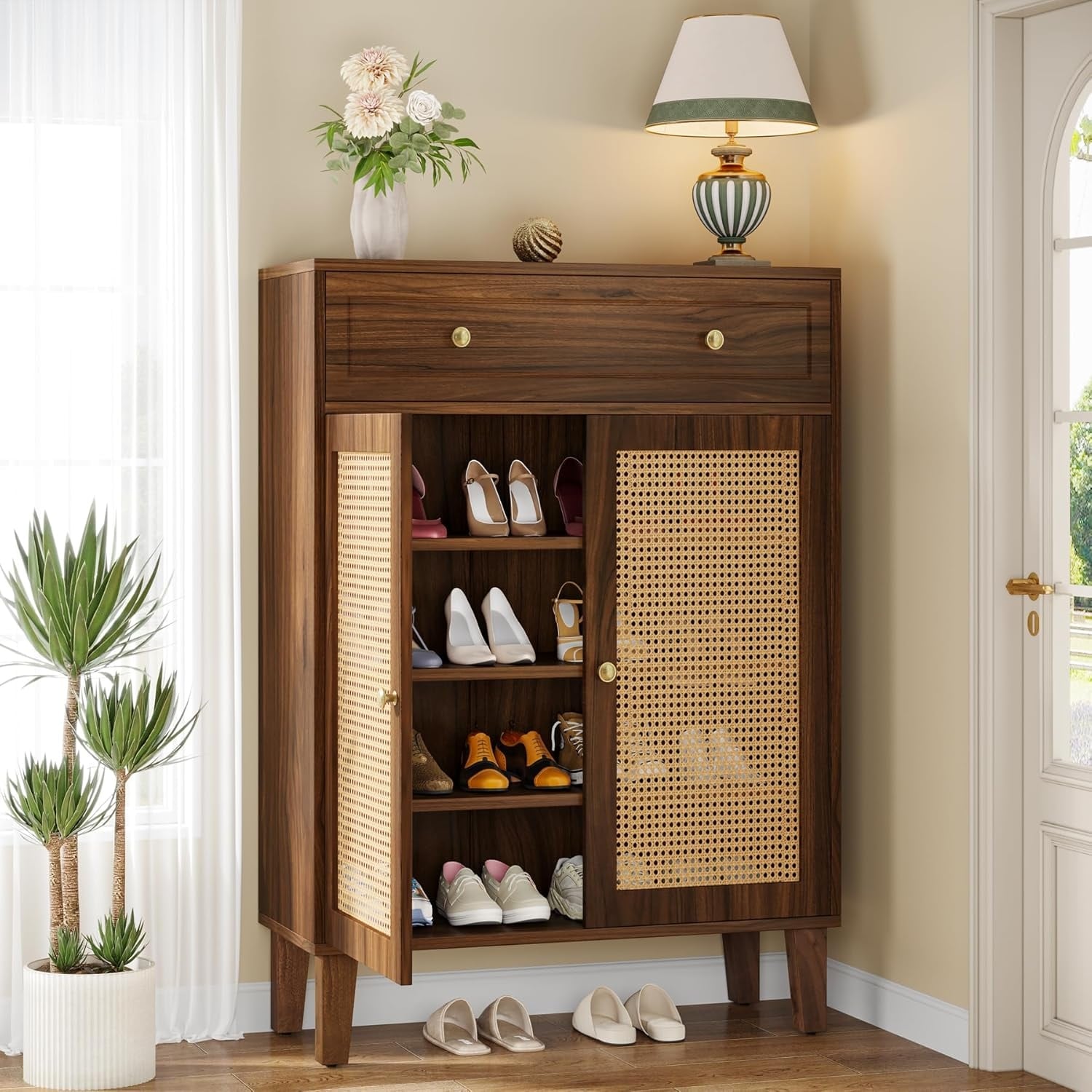 Wooden shoe cabinet with doors store