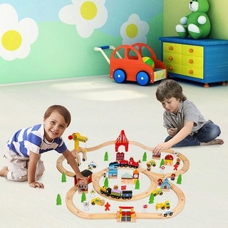 Wooden Train Set Learning Toy Kids Children Rail Lifter Fun Road - Bed ...