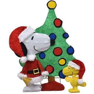 ProductWorks Peanuts 32" Snoopy & Woodstock Lit Tree Christmas Yard ...