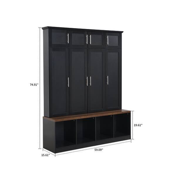 Stylish Wooden Tall Hall Tree with 8 Cabinets and 4 Open Storage ...