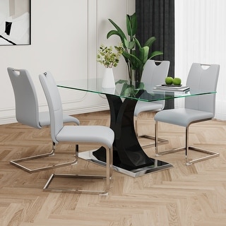 5 Piece Modern style glass dining table,solid support base,plated chair ...