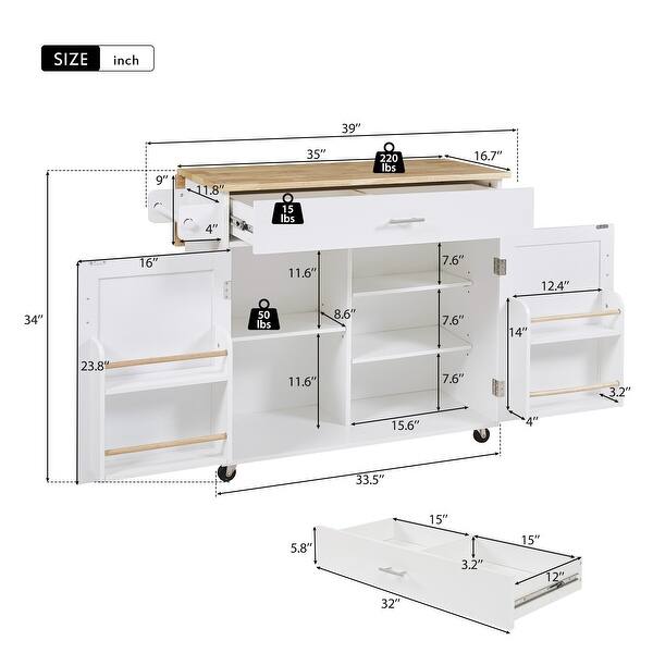 Rubber Wood Top Kitchen Cart Divider and Internal Storage Rack - Bed ...