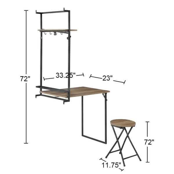Wood Wall Desk with Stool in Rustic Oak and Sandy Black - Bed Bath ...