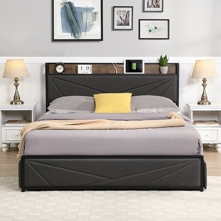 Noise Free Metal Platform Bed Frame with 4 Drawers and USB Port - Bed ...