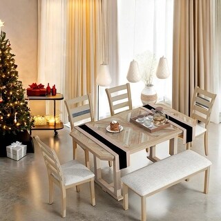 6-Piece Rubber Wood Dining Table Set with Beautiful Wood Grain Pattern ...