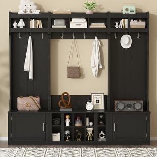 Hall Tree Lockers Entryway Bench with Storage Rack and 10 Coat Rack ...