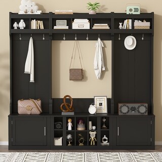 Modular Entryway Storage Cabinet with Display Shelves, 4-in-1 Hall Tree ...