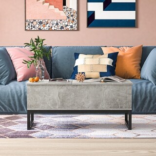 Geometry Gray Coffee Table Computer Desk with Open Storage Lift-top End ...