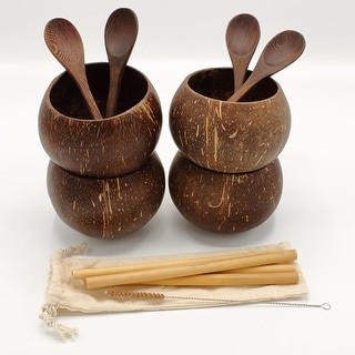 Elyon Large Coconut Shell Bowl Handmade Dinnerware and Flatware Set ...