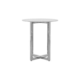 Eun 32 Inch Round Bar Table with Marble Top, Cross Base, Chrome - Bed ...