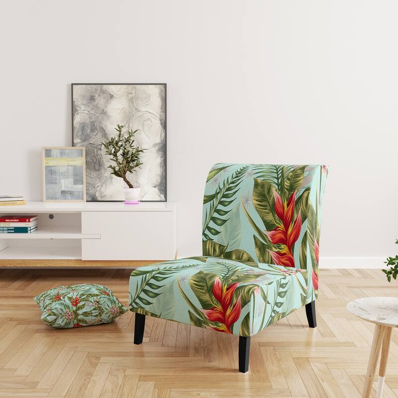 Designart "Tropical Foliage II" Upholstered Mid-Century Accent Chair ...