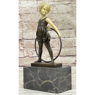 Young Girl Child W/ Hula Hoop Bronze Statue Sculpture Figurine On ...