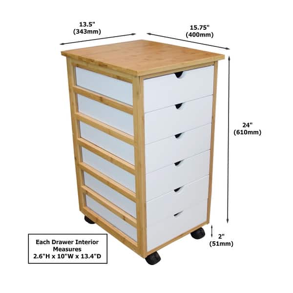 Solid Bamboo Frame 6 Drawer Rolling Storage Cart - Bed Bath & Beyond ...