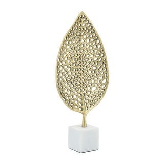 Gold Metal Leaf Sculpture Contemporary 19" Standing Leaf Statue on ...