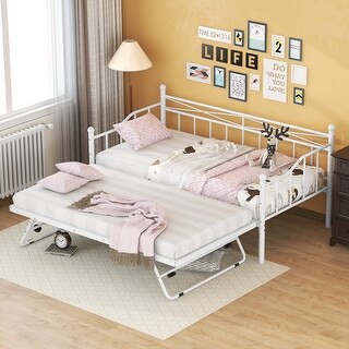 Classic Twin Size Metal Daybed with Twin Size Adjustable Bed Frame ...