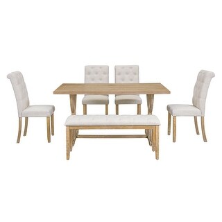 6-Piece Dining Table Set, Table,1 Bench and 4 Upholstered Chairs - Bed ...