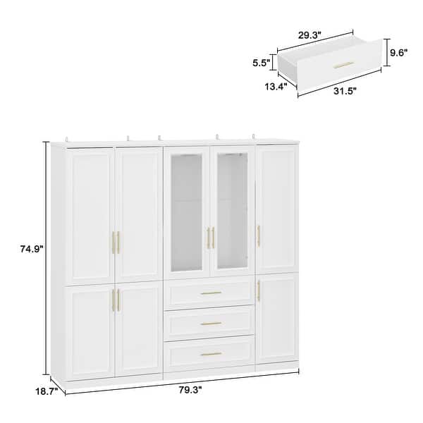 74.8"H Modular Armoire&Wardrobe Storage Cloest Cabinet Organizer White ...