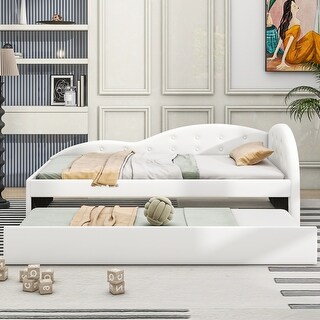 Twin Size PU Upholstered Daybed with Unique Cloud-Shaped Guardrail ...