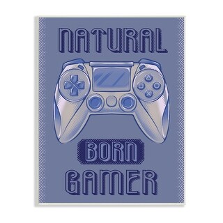 Stupell Natural Born Gamer Text Saying Blue Gaming Controller Wood Wall ...