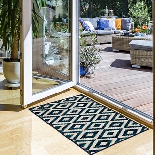 Tecopa Navy and White Woven Area Rug - Bed Bath & Beyond - 33019345